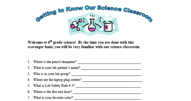 First Day of School – Science Classroom Scavenger Hunt – Middle School ...