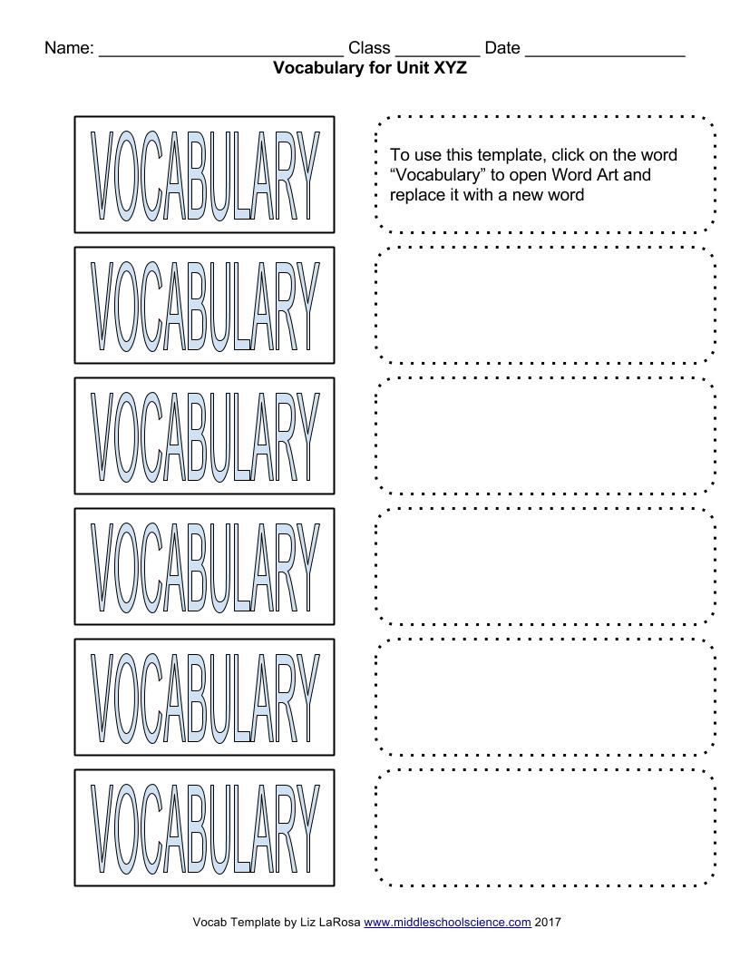 Vocabulary Worksheets Middle School